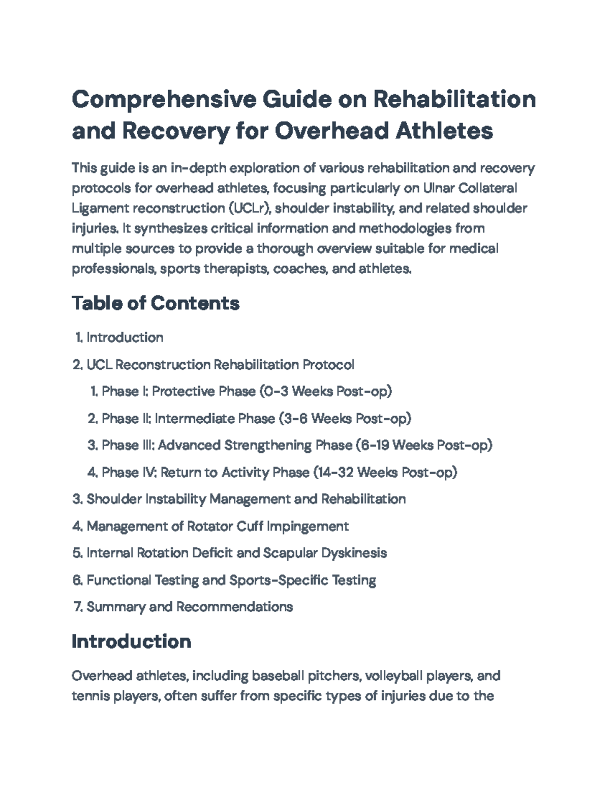 Comprehensive Guide on UCL Rehabilitation for Overhead Athletes ...