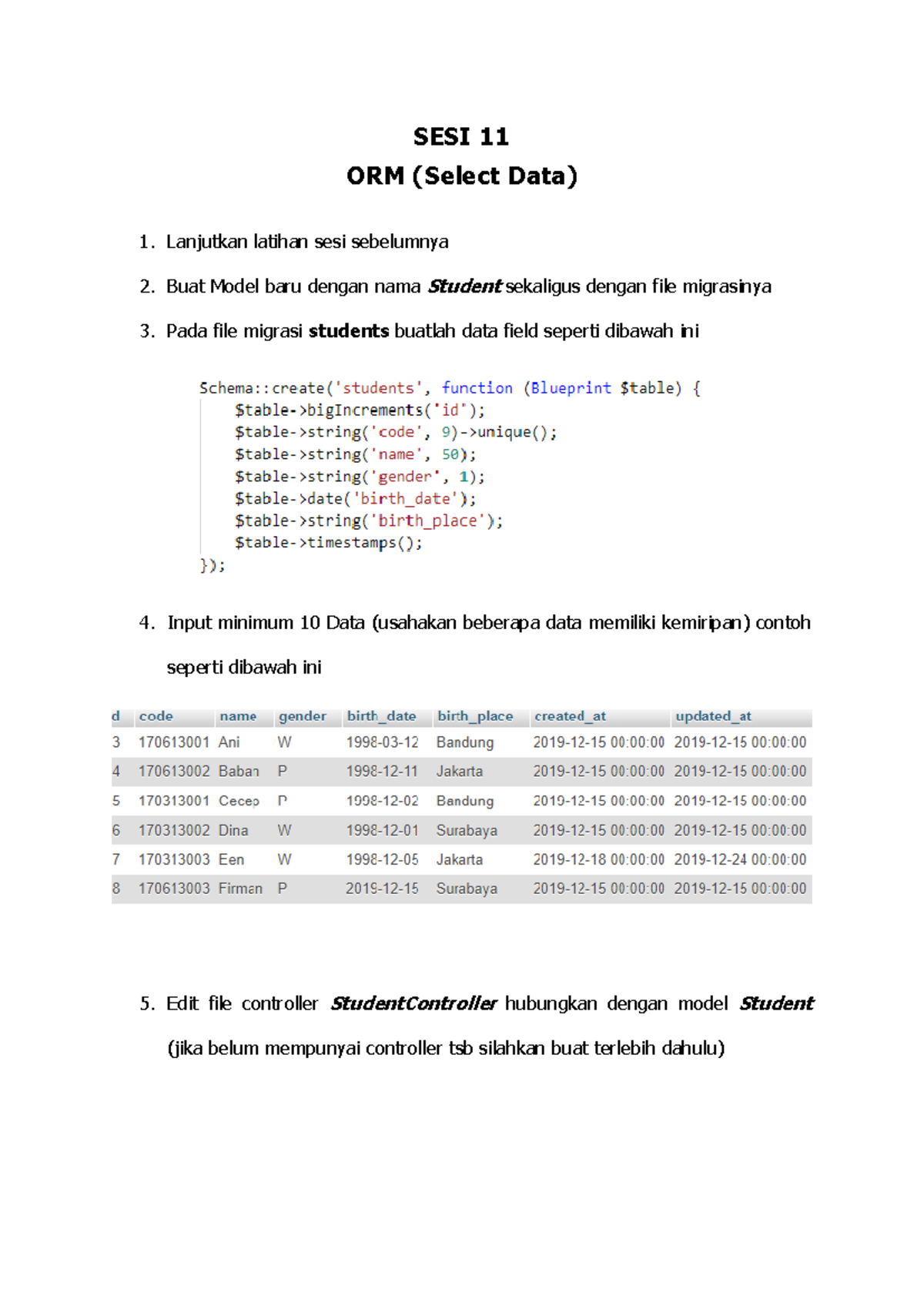 ORM Select Data - SESI 11 ORM (Select Data) Lanjutkan latihan sesi ...