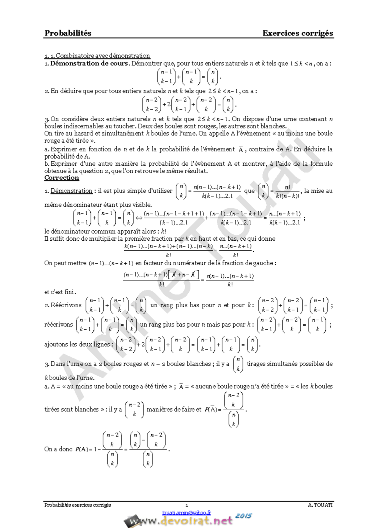 Exercices Corrigés de Probabilités Bac Sciences 12-34 en Tunisie - Studocu