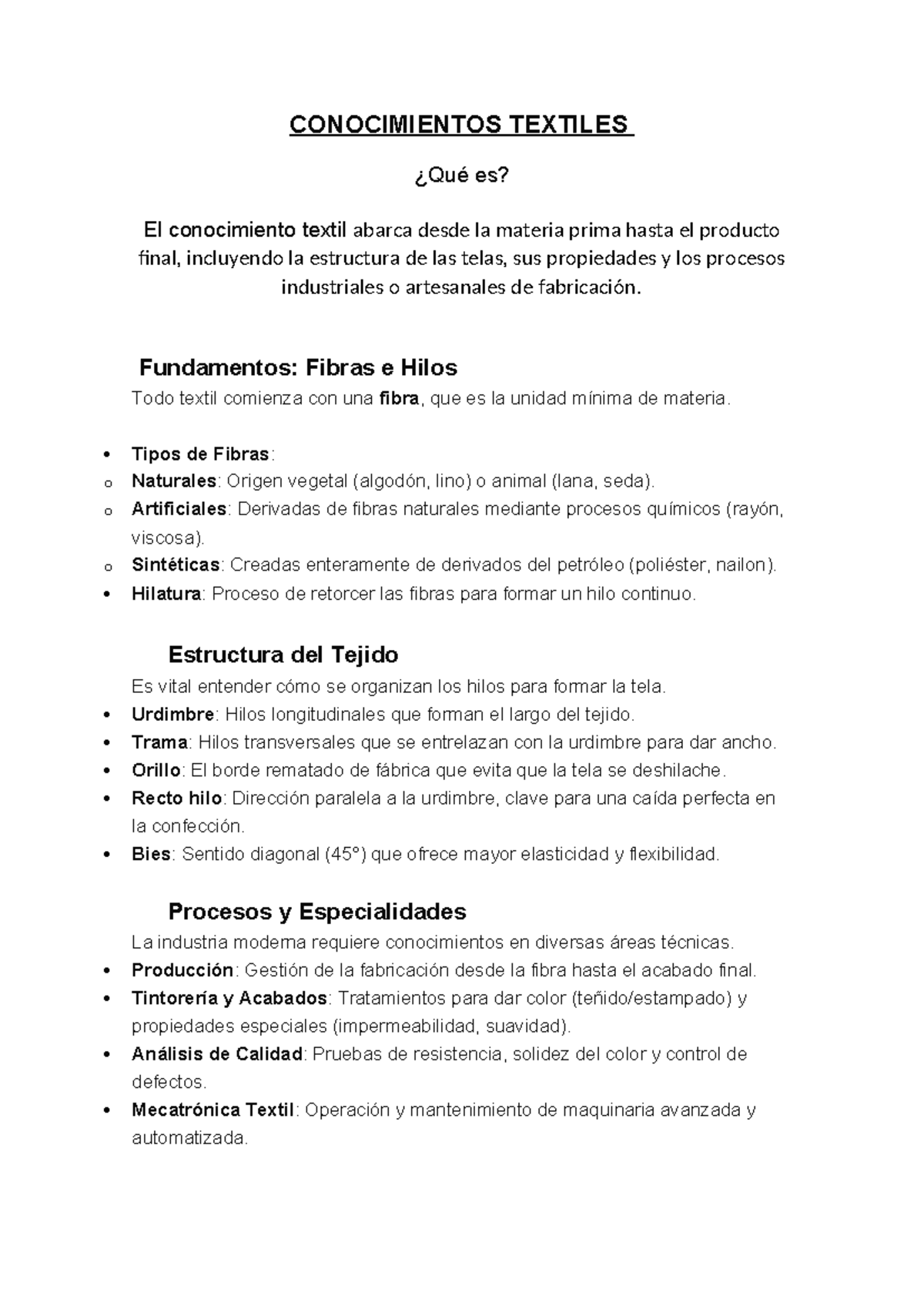 Conocimientos Textiles: Fundamentos y Procesos de Fabricación - Studocu