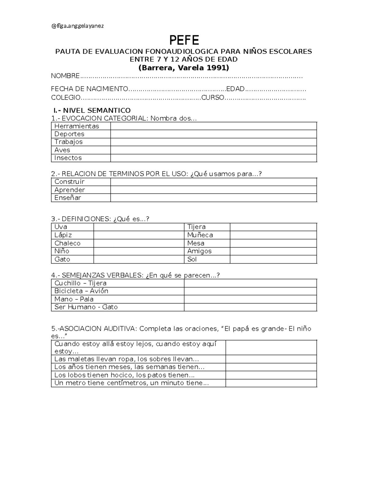 7. PEFE 7 A 12 AÑOS - protocolo evaluación - PEFE PAUTA DE EVALUACION ...
