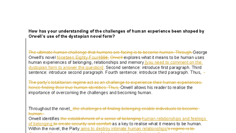 1984 - Final Essay: Exploring Human Experience Through Dystopia - Studocu