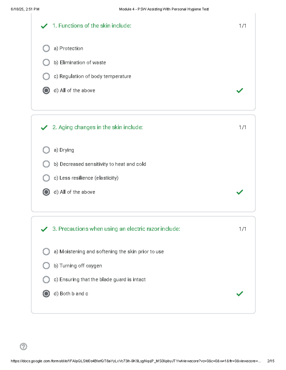 Module 4 PSW Assisting With Personal Hygiene Test Questions and Answers ...