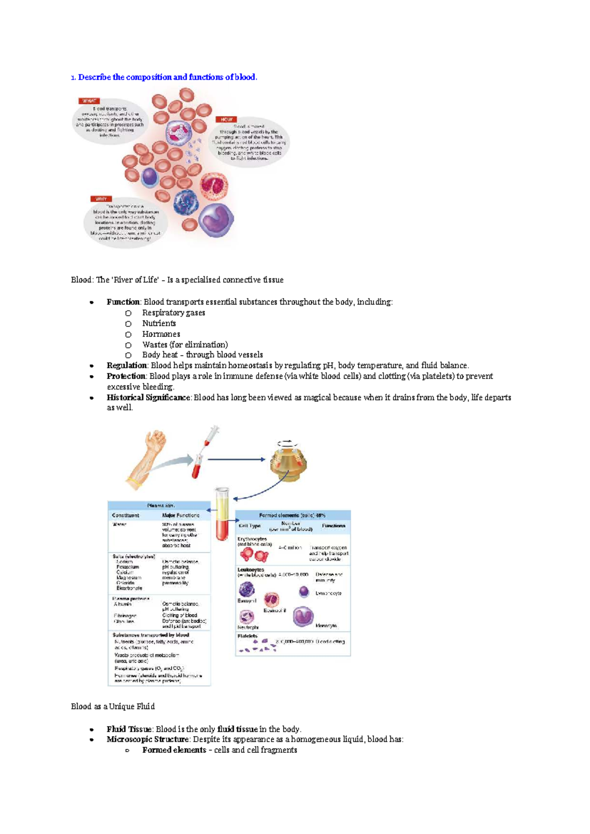 Blood composition and functions: A comprehensive overview - Studocu