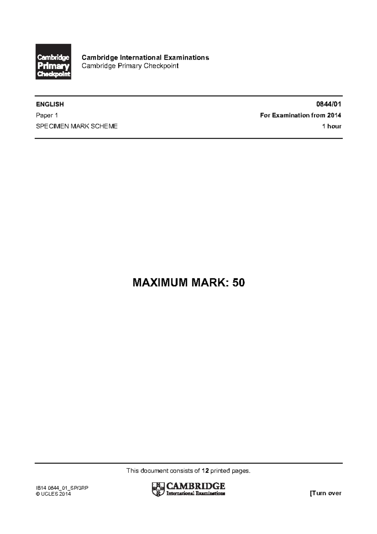 25177 english specimen paper 1 mark scheme 2014 2017 - This document ...