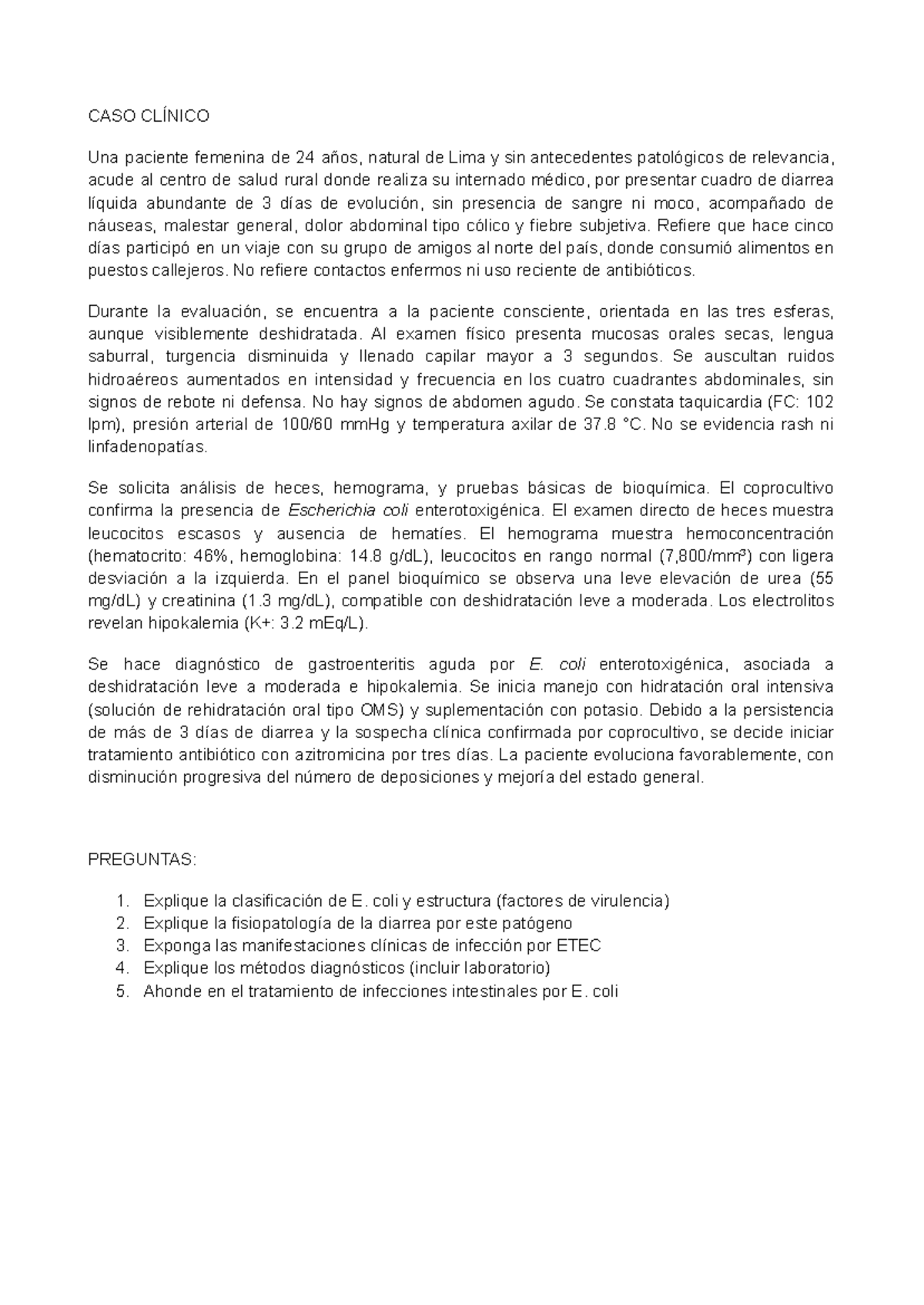 CASO CLÍNICO: Gastroenteritis Aguda por E. coli en Paciente de 24 Años ...