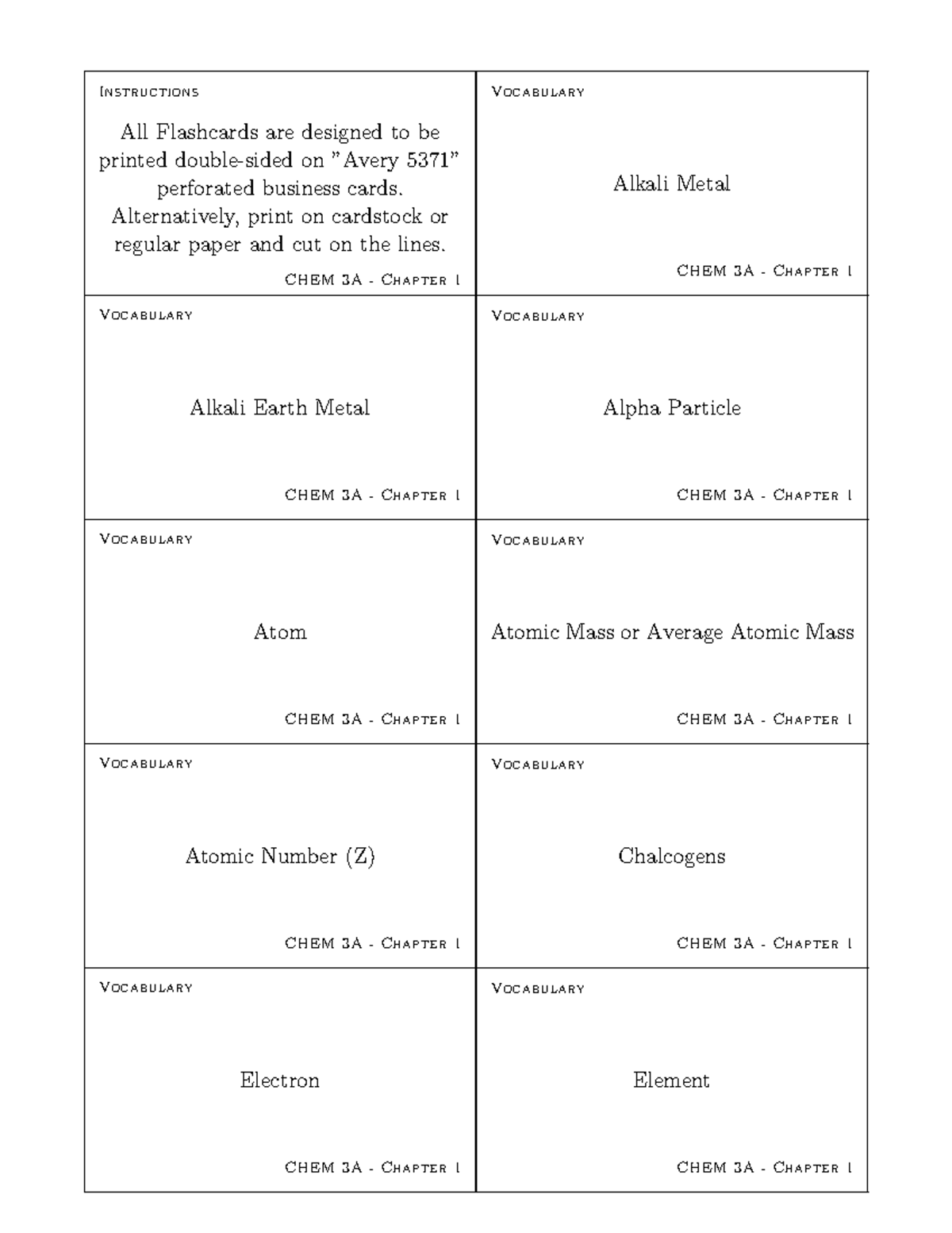 CHEM 3A Chapter 1 Vocabulary Flashcards Instructions - Studocu