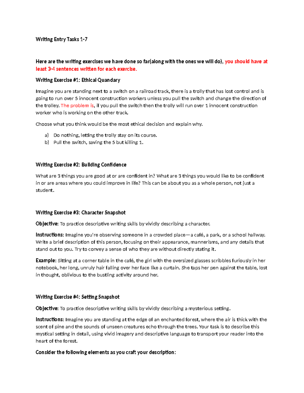 Writing Entry Tasks: Exercises for Enhancing Writing Skills - Studocu