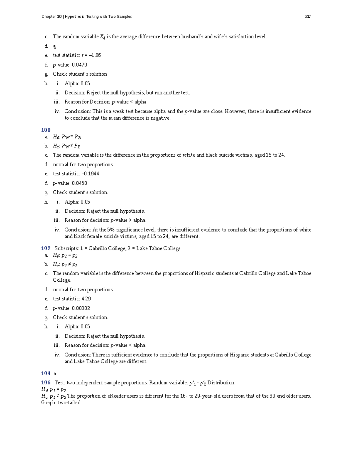 Chapter 10: Hypothesis Testing with Two Samples (Introductory Stats ...