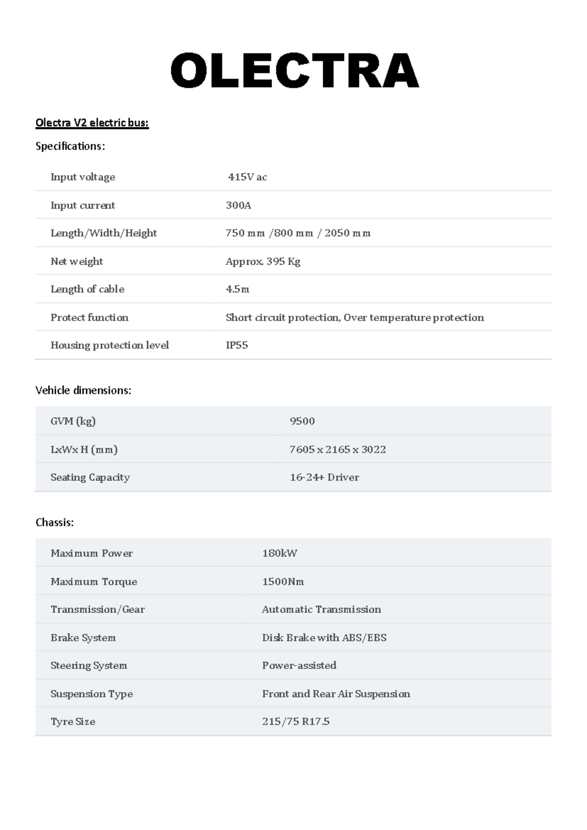 OLECTRA Bus Specifications: V2, X2, and CX2 Models Overview - Studocu