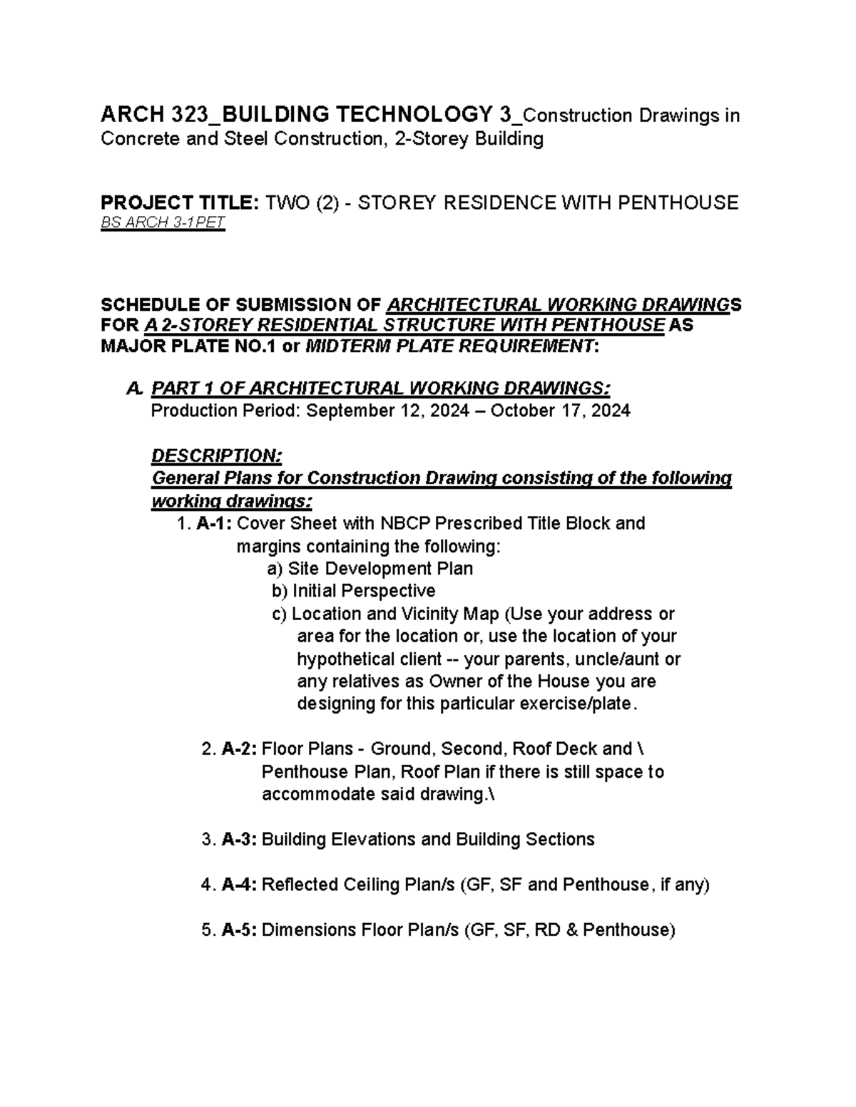 ARCH 323 BT-3 Midterm Plate Instructions for 2-Storey Residence - Studocu