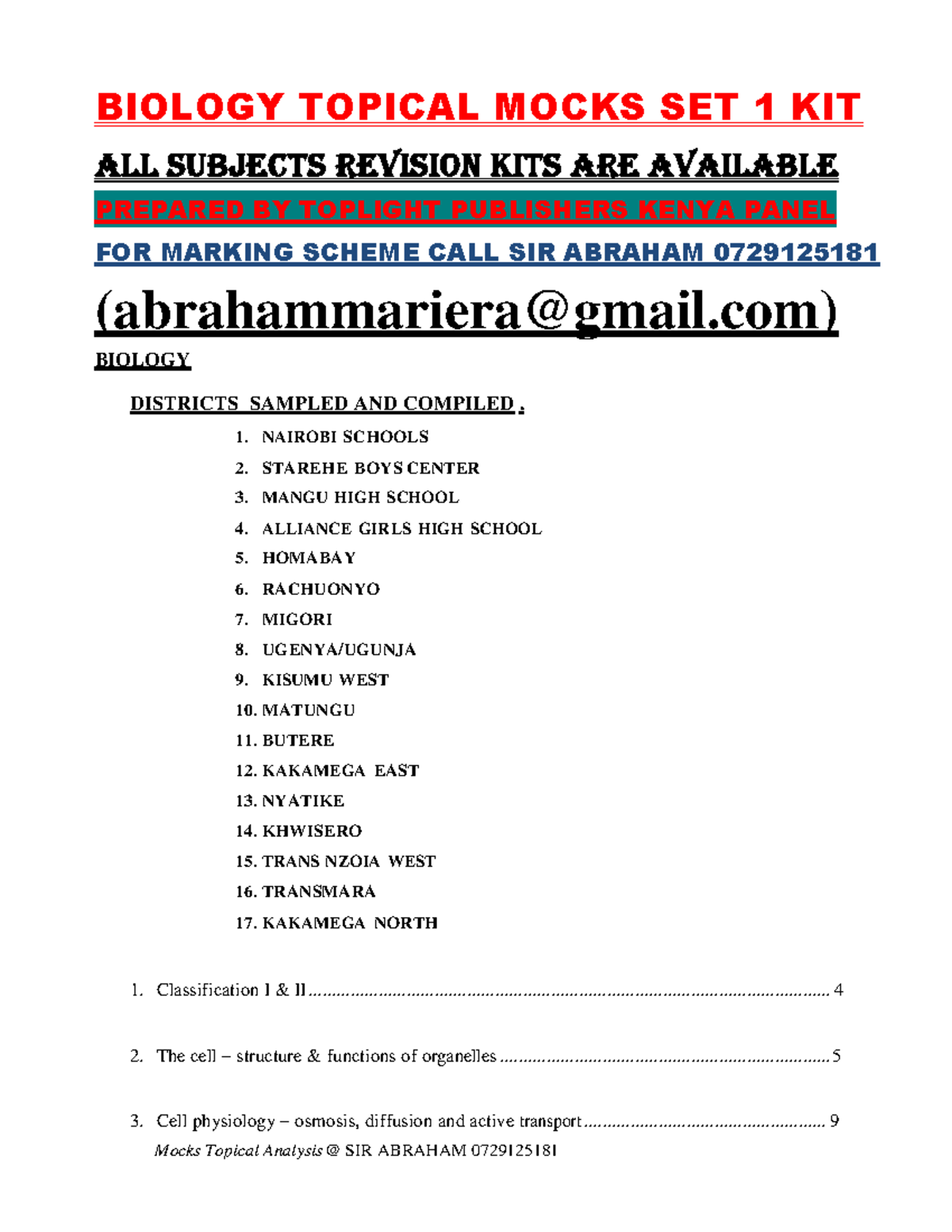 BIOLOGY TOPICAL MOCKS SET 1: REVISION QUESTIONS & ANSWERS - Studocu