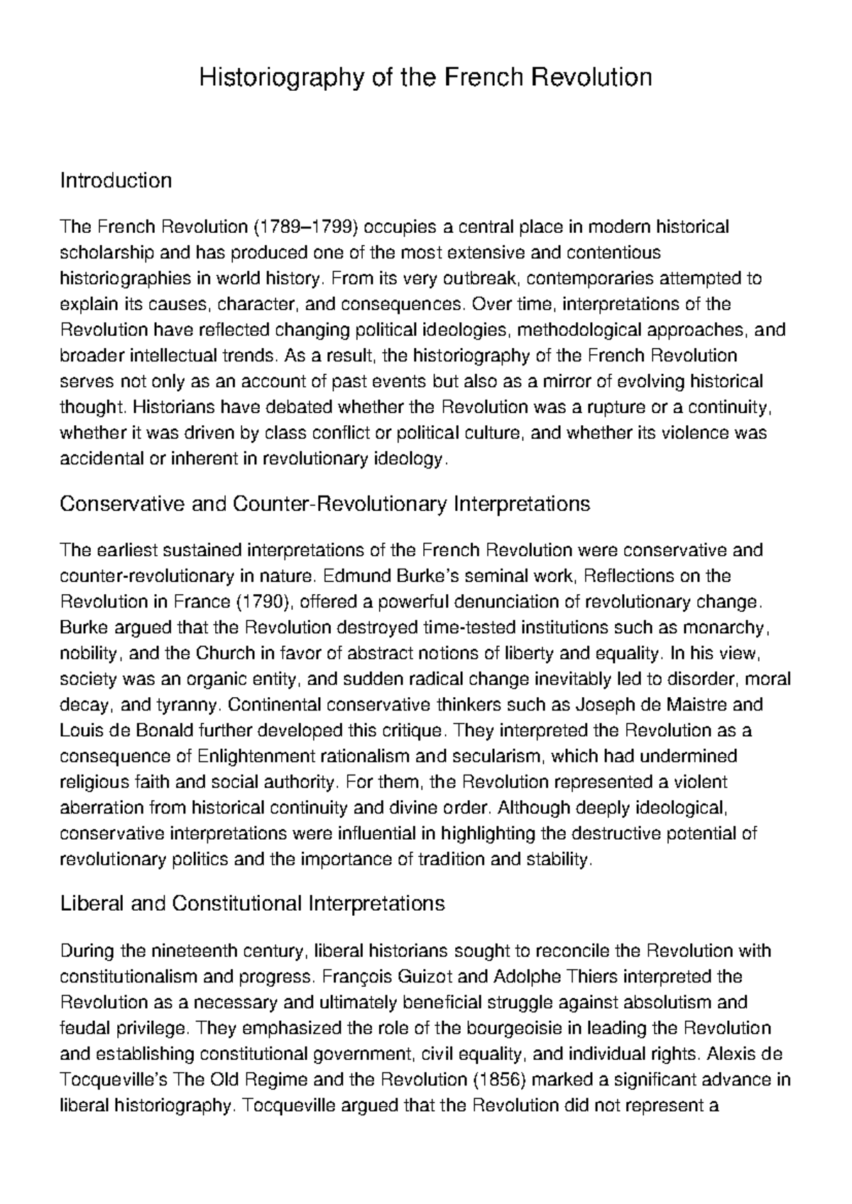 Historiography of the French Revolution: Key Interpretations and ...