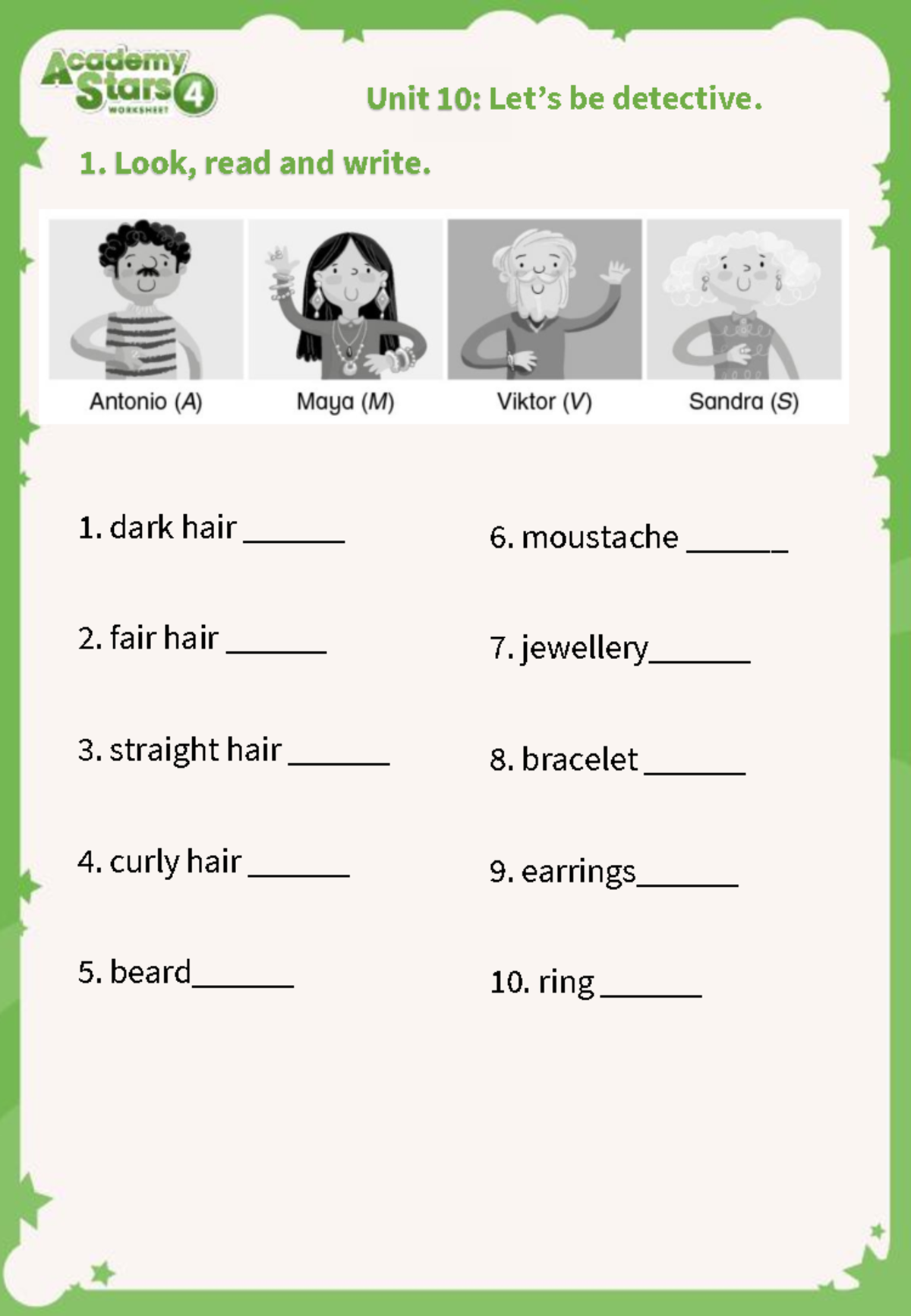 AS4 U10 Test: Be a Detective - Look, Read, and Write Activities - Studocu