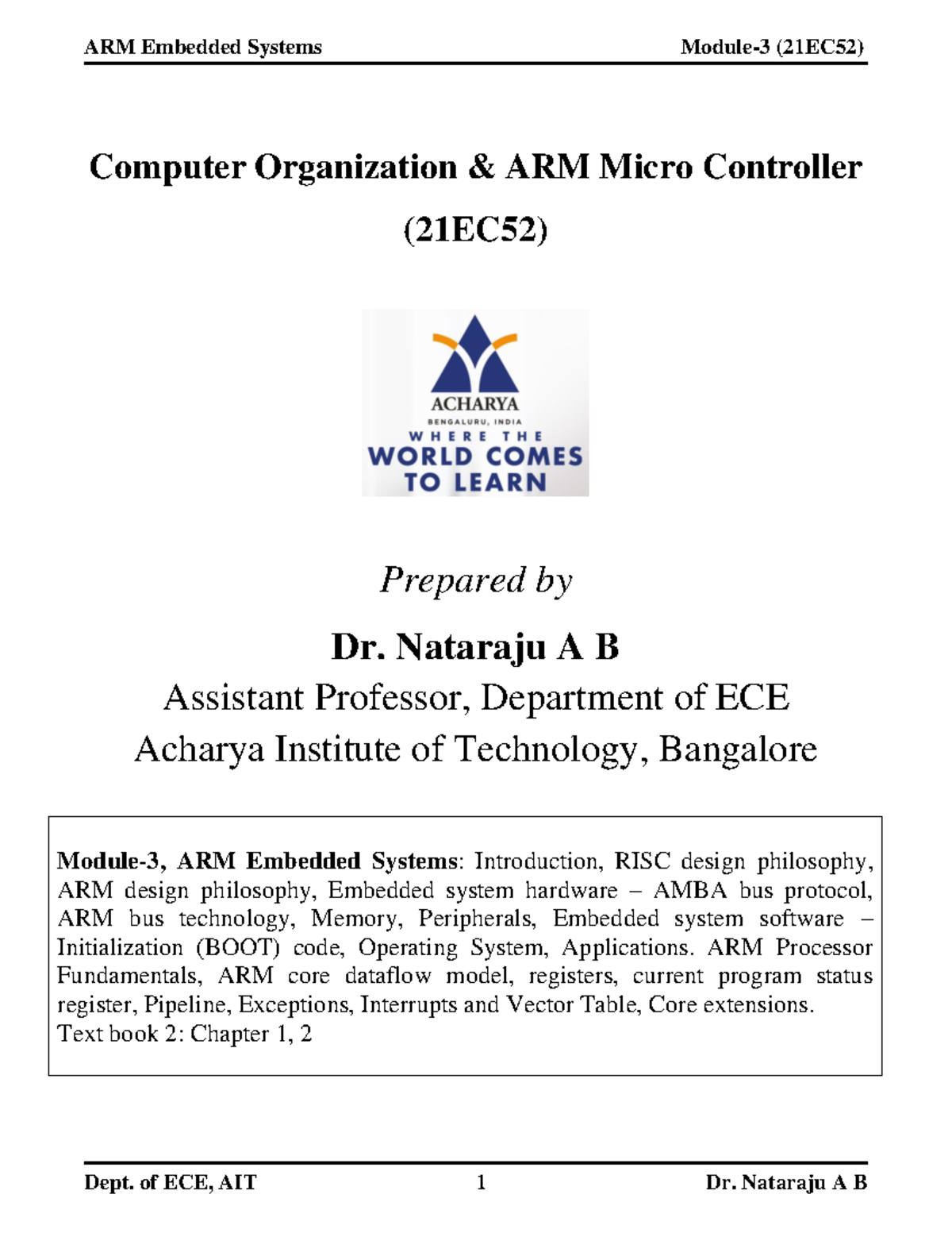 21EC52 ARM Module-3 Embedded Systems: Key Concepts & Notes - Studocu