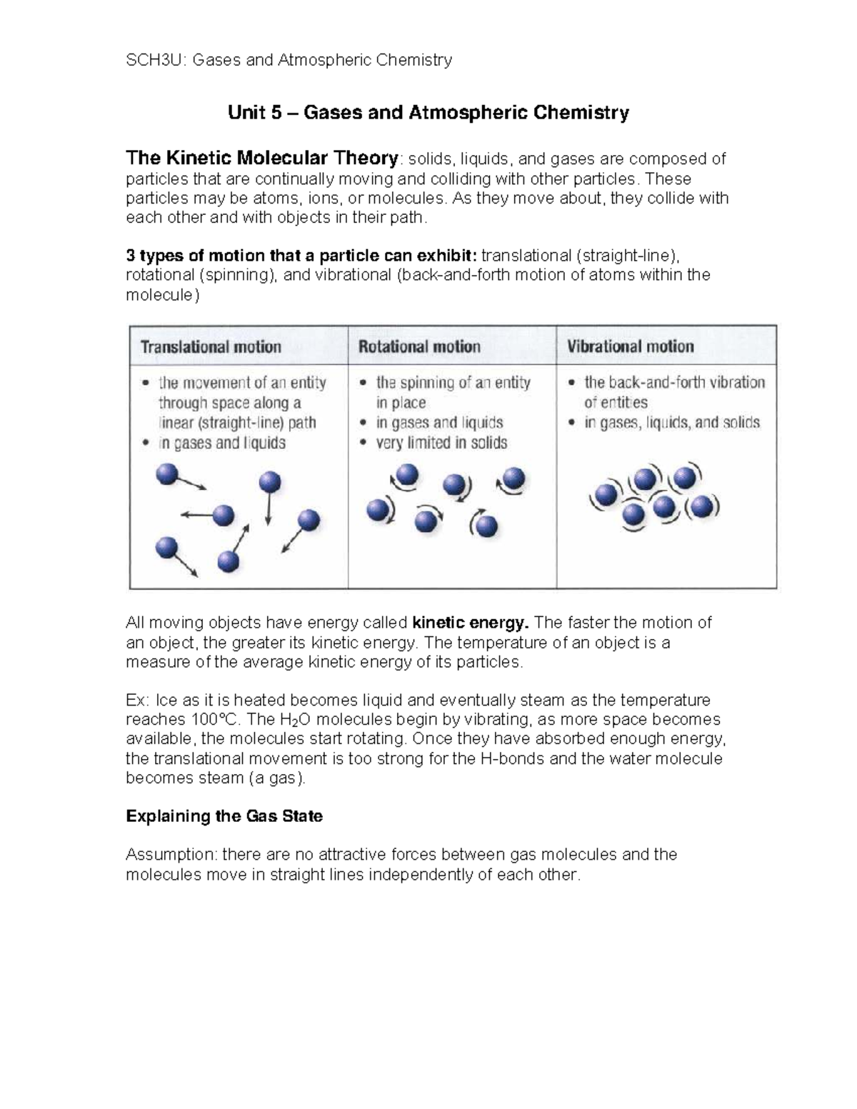 SCH3U: Unit 5 Notes on Gases and Atmospheric Chemistry - Studocu