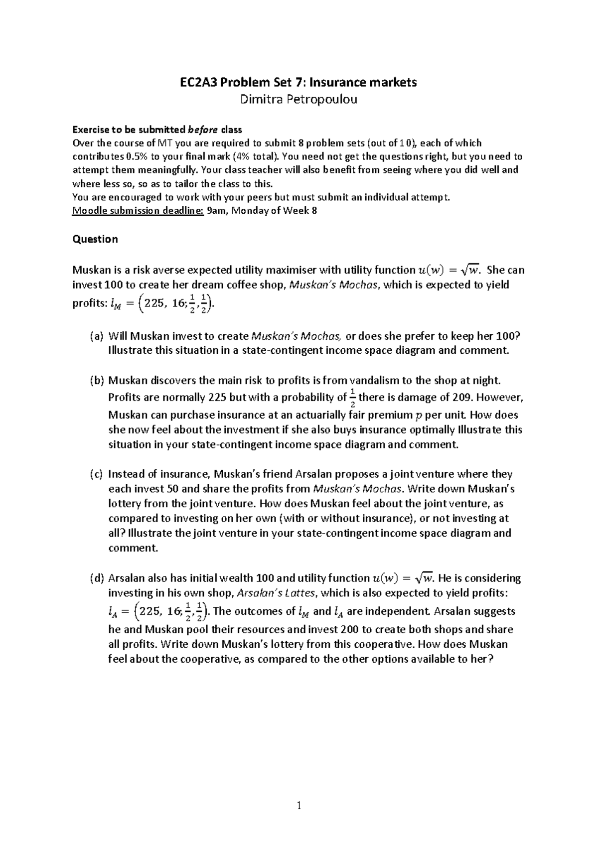 PS7 EC2A3 Classnotes: Analysis of Insurance Markets and Ventures - Studocu