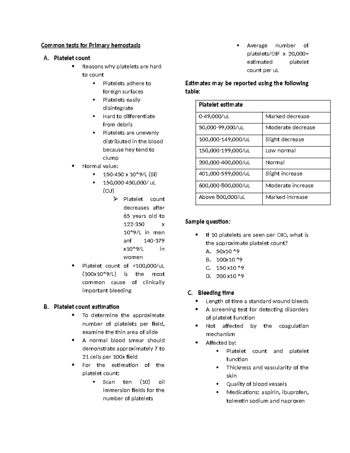 Module 5: Common Tests for Primary Hemostasis and Platelet Count - Studocu
