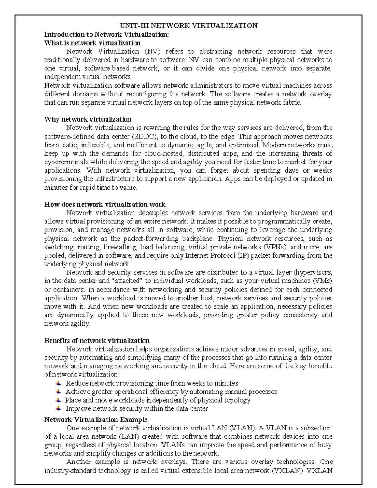 NETWORK VIRTUALIZATION: Key Concepts and Benefits (UNIT 3 Notes) - Studocu
