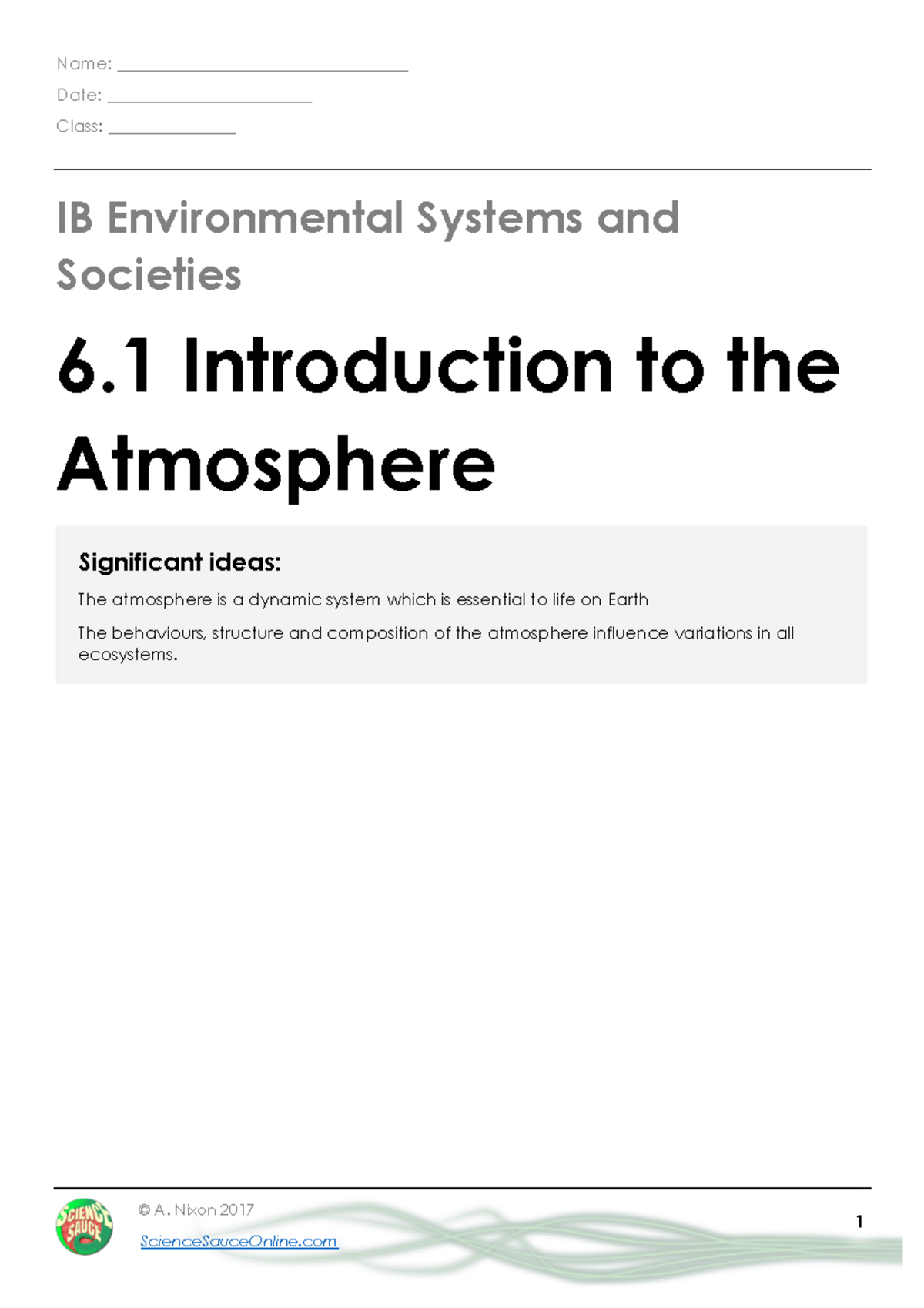IB Environmental Systems & Societies 6.1 Atmosphere Workbook - Studeersnel