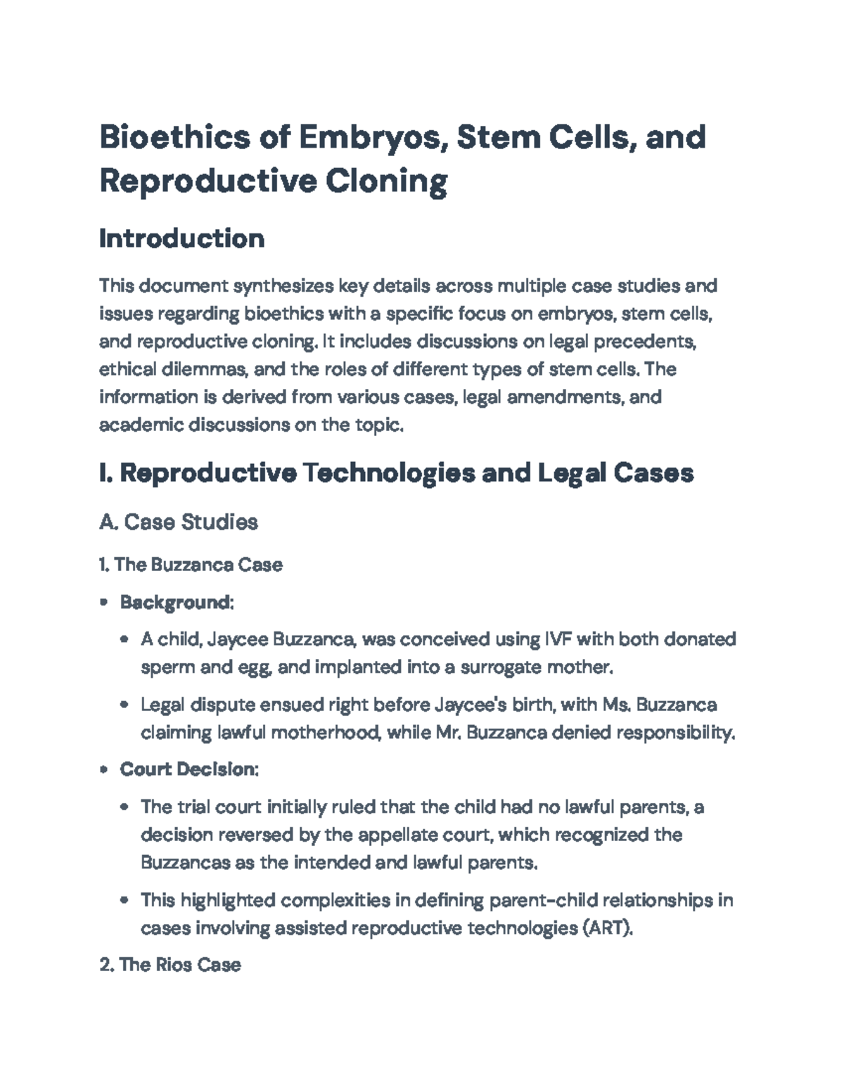Bioethics of Embryos, Stem Cells, and Reproductive Cloning (BIO100 ...