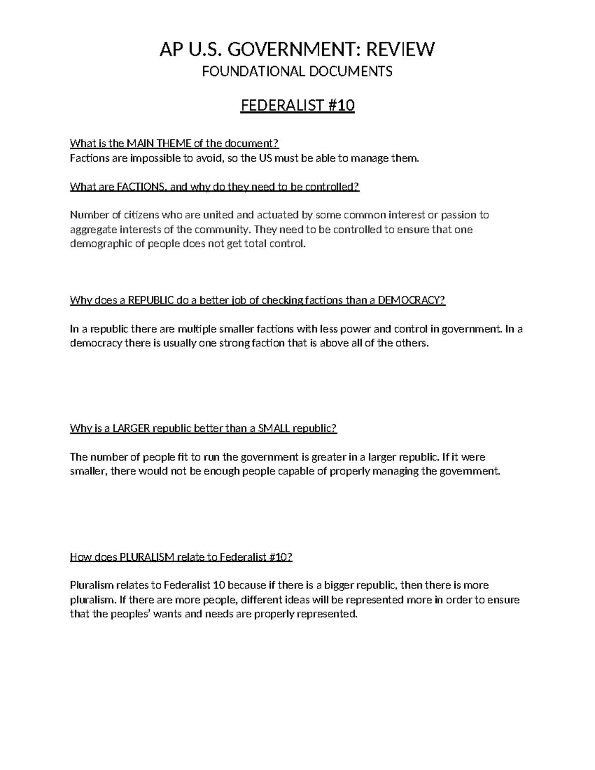 Foundational Documents Final Review - FOUNDATIONAL DOCUMENTS FEDERALIST ...