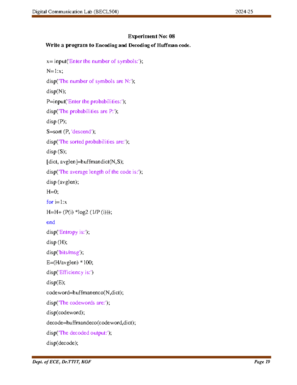 Digital Communication Lab (BECL504) Encoding & Decoding Experiments ...