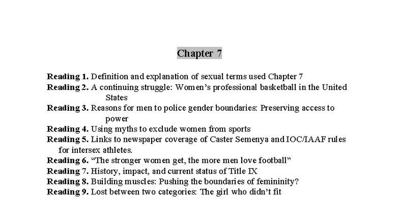 Chapter 7 Related Readings: Gender, Sports, and Title IX Insights - Studocu