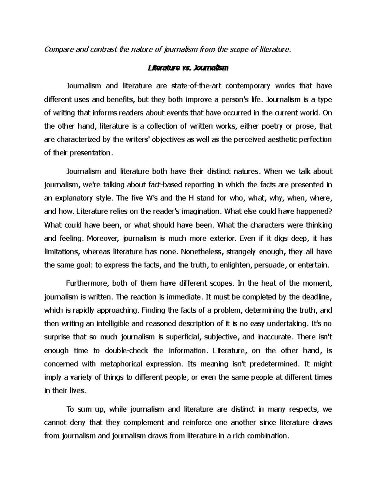 Comparative Analysis of Journalism and Literature: Nature & Limitations ...