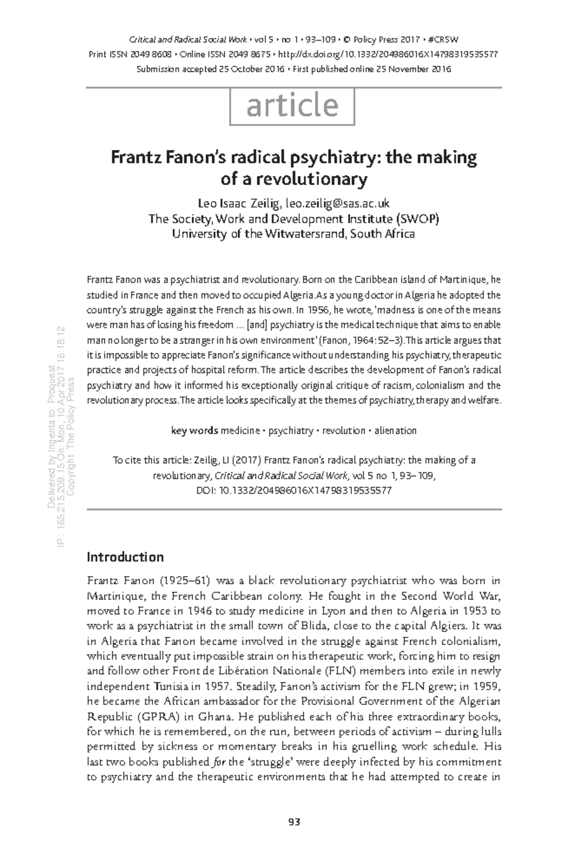 Zeilig: Frantz Fanon's Radical Psychiatry and Revolutionary Thought ...