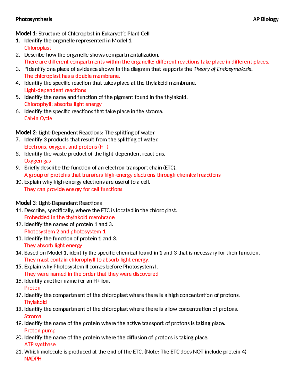 Photosynthesis Inquiry Questions KEY (Canvas) - Photosynthesis AP ...