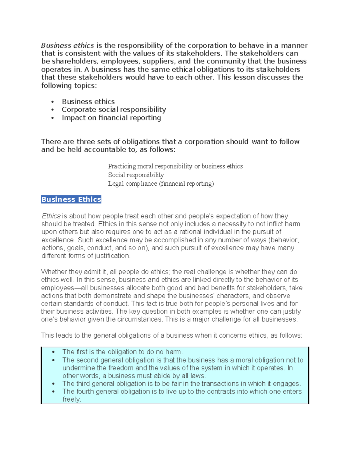 Business Ethics - This a Intellipath for Unit 5 - Business ethics is ...