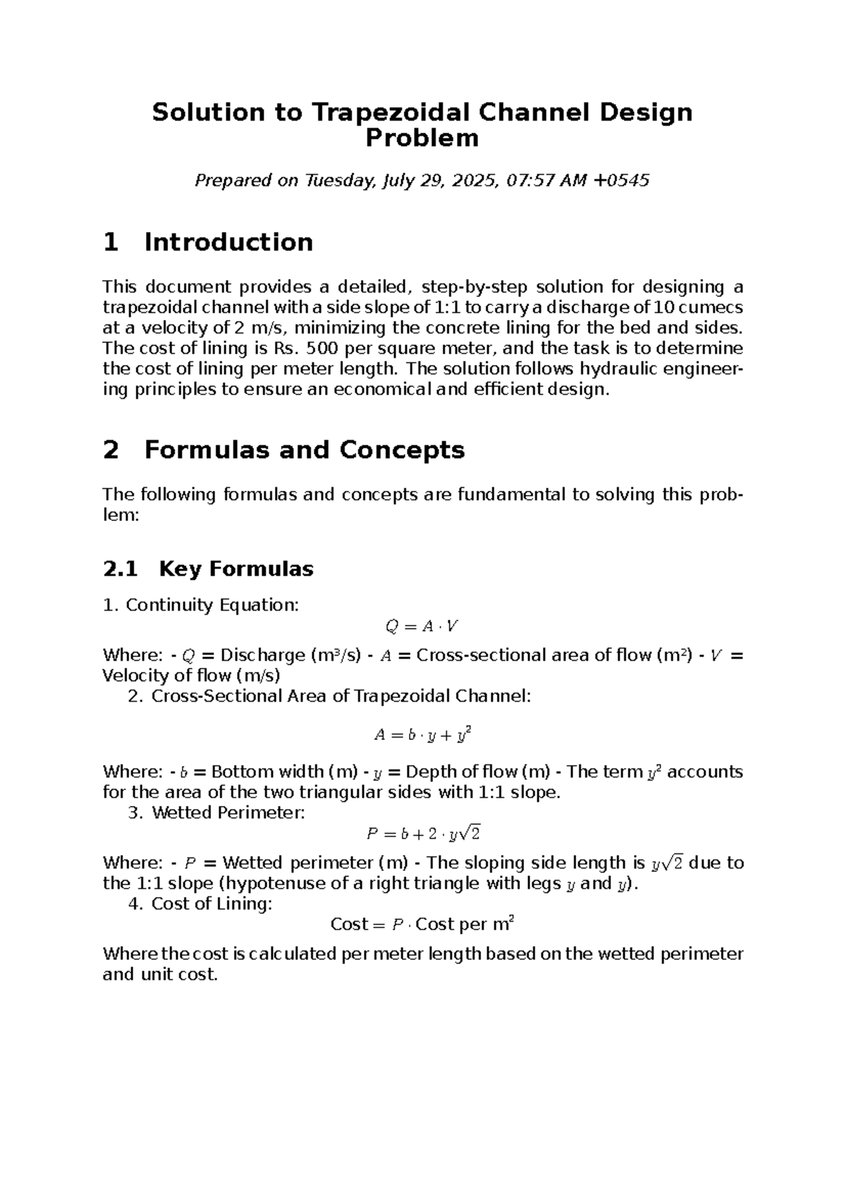 Trapezoidal Channel Design Solution (ENG 2024) - Studocu
