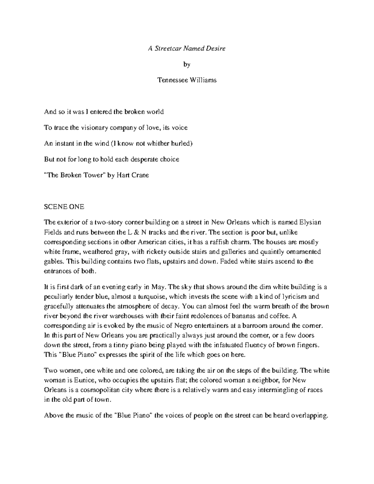 Streetcar Named Desire - Complete Text PDF (Tennessee Williams) - Studocu