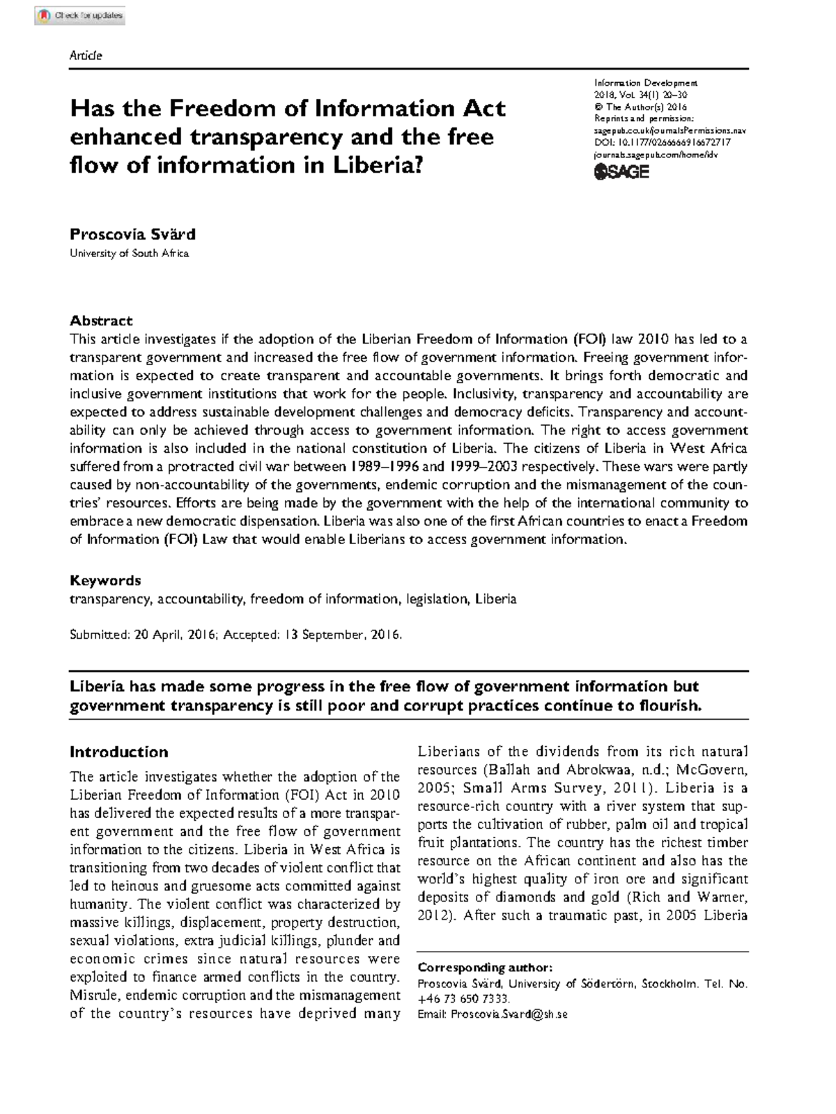 FOI Act and Transparency in Liberia: An Analysis of Progress and ...