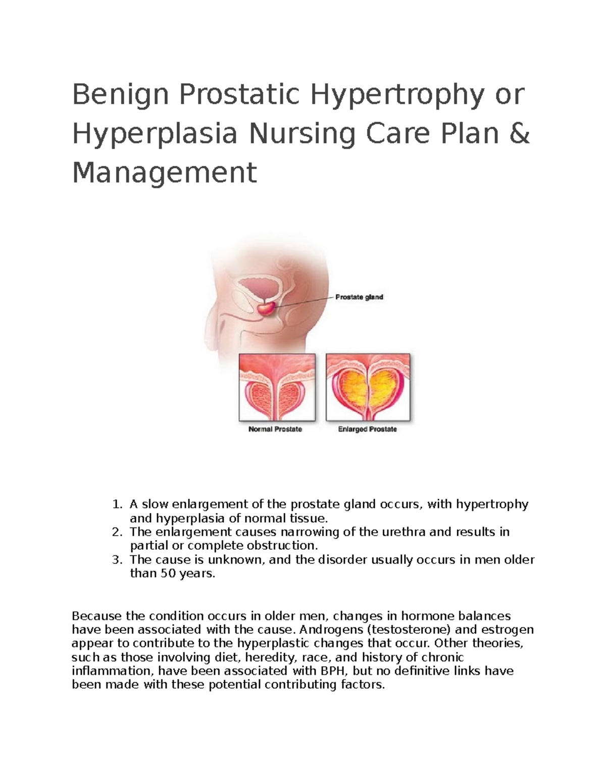 Benign Prostatic Hypertrophy or Hyperplasia Nursing Care Plan - Benign ...