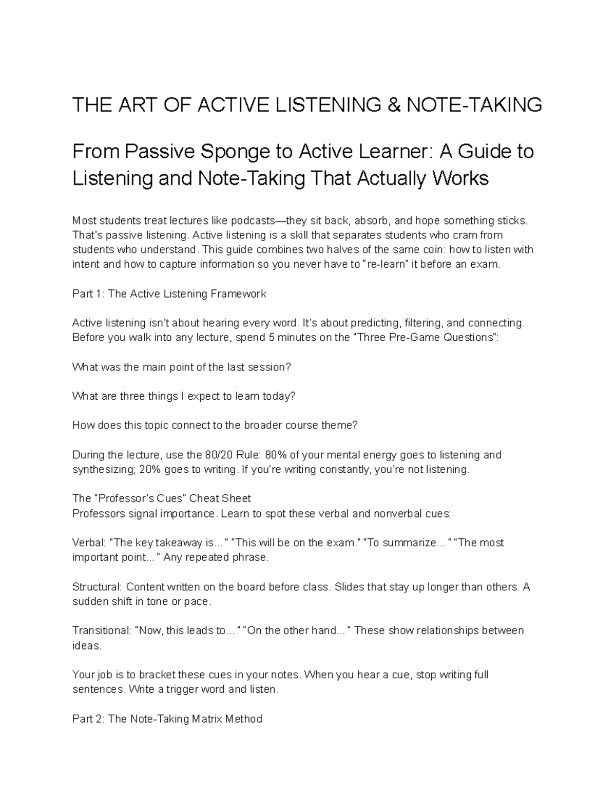 Active Listening & Note-Taking Guide: Strategies for Success - Studocu
