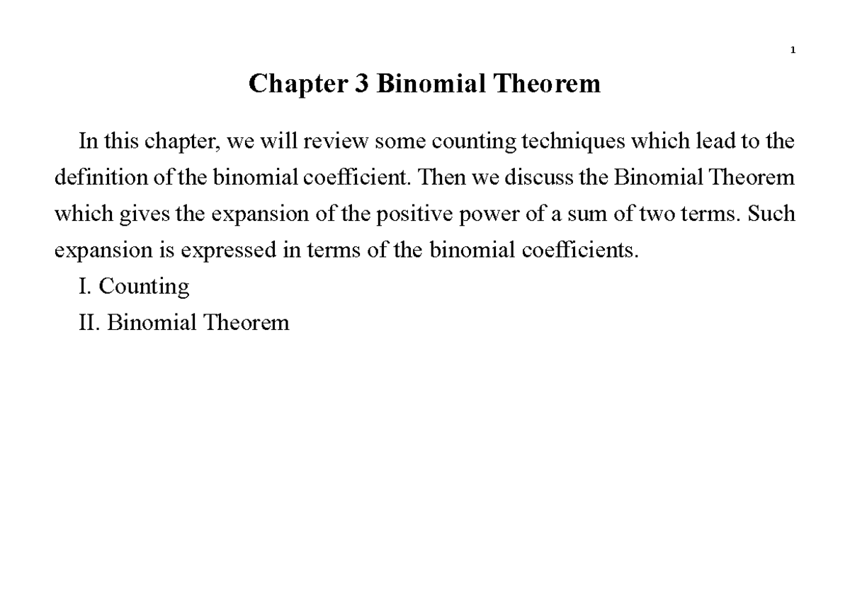 Chapter 3: Binomial Theorem Overview and Counting Techniques - Studocu