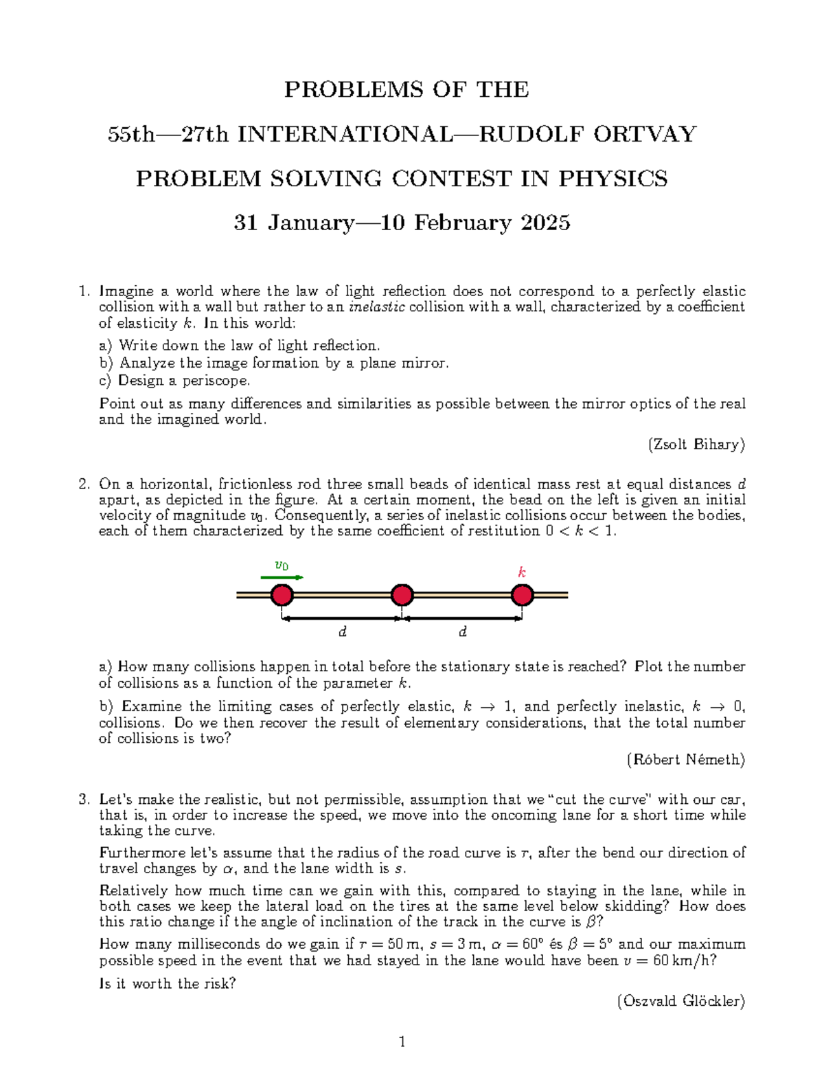 E25 - Problems from the Ortvay Physics Contest 2025 - Studocu