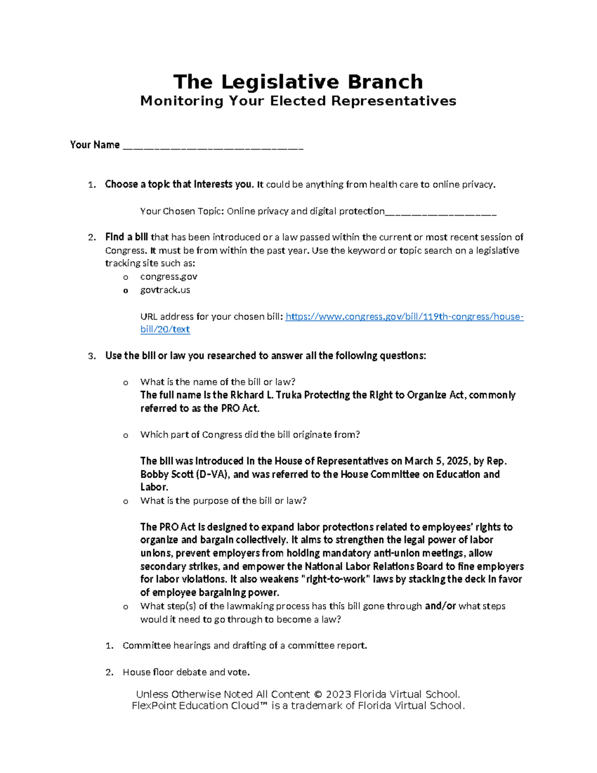 Legislative Branch Assignment: The PRO Act & Online Privacy (CIV 101 ...