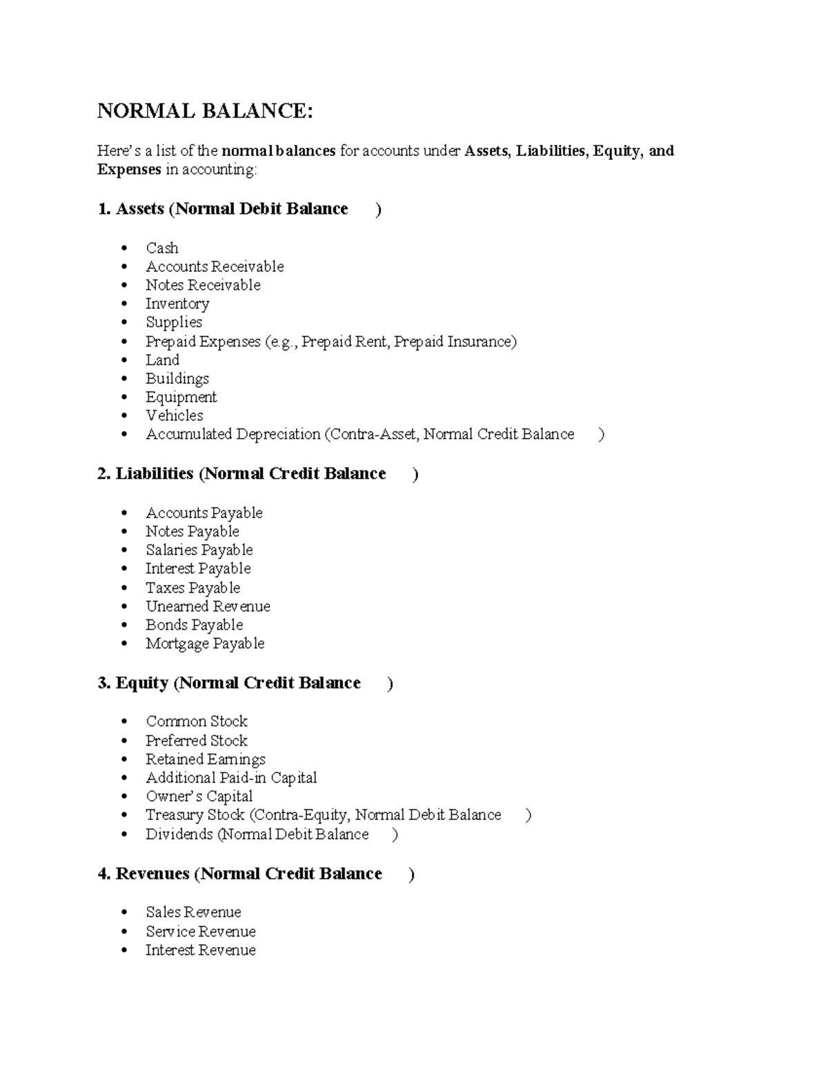 Normal Balance Guide for Assets, Liabilities, and Equity - Studocu