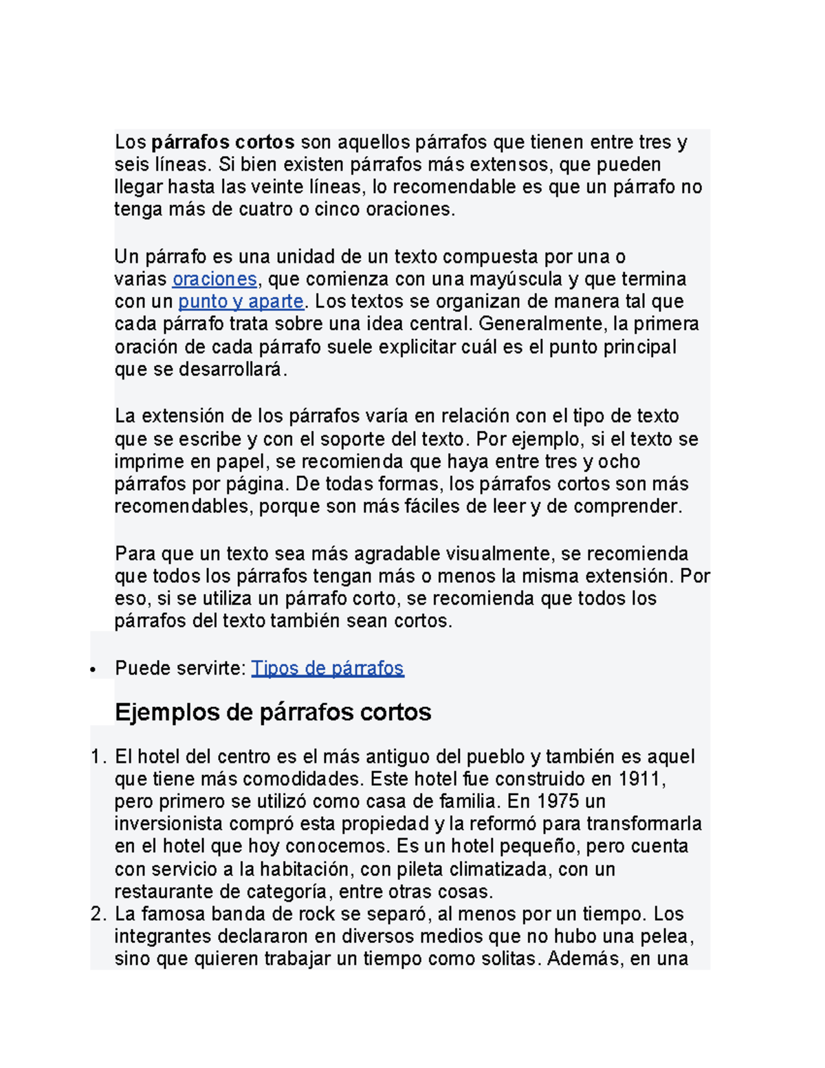 Párrafos Cortos: Estructura y Ejemplos Prácticos - Studocu