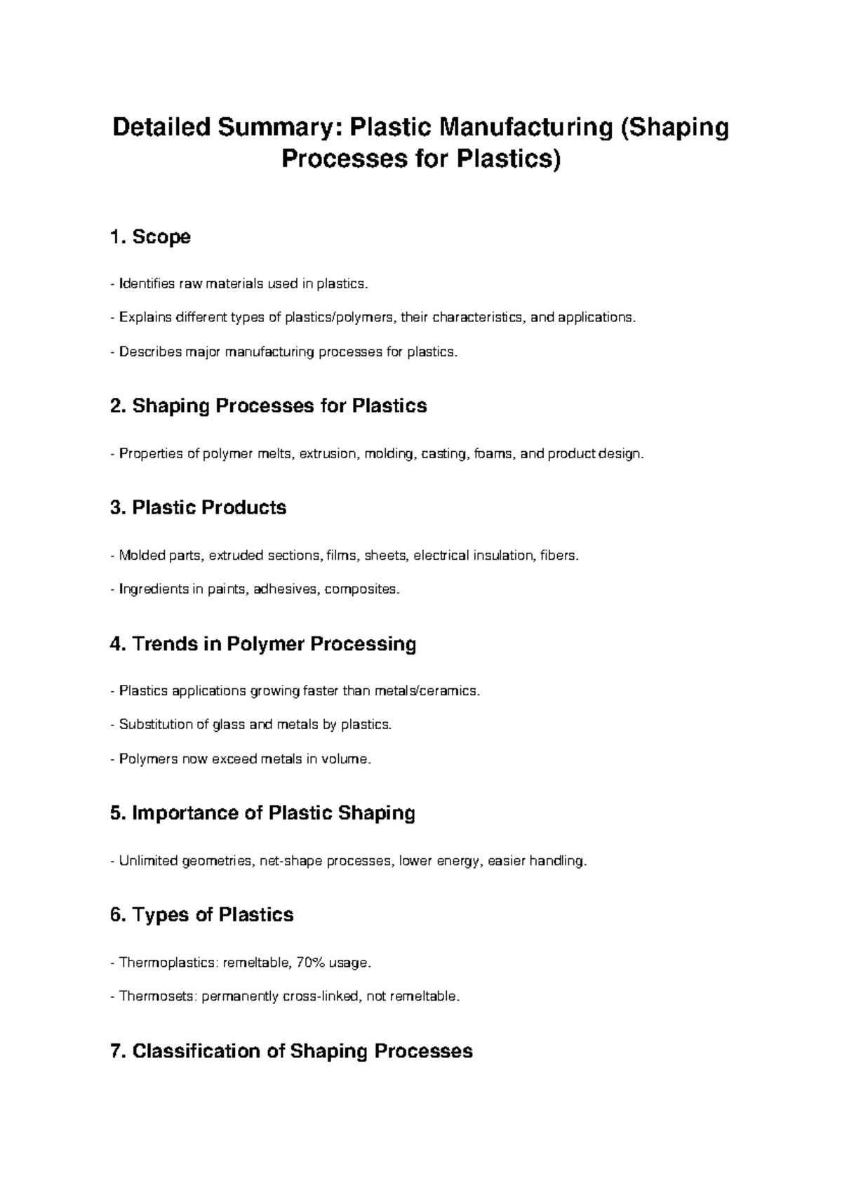 Plastic Manufacturing Summary: Shaping Processes & Trends - Studocu