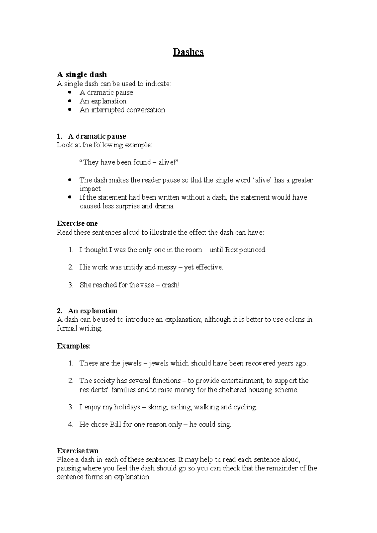 Dashes - English Language Revision Notes for ENG101 - Studocu