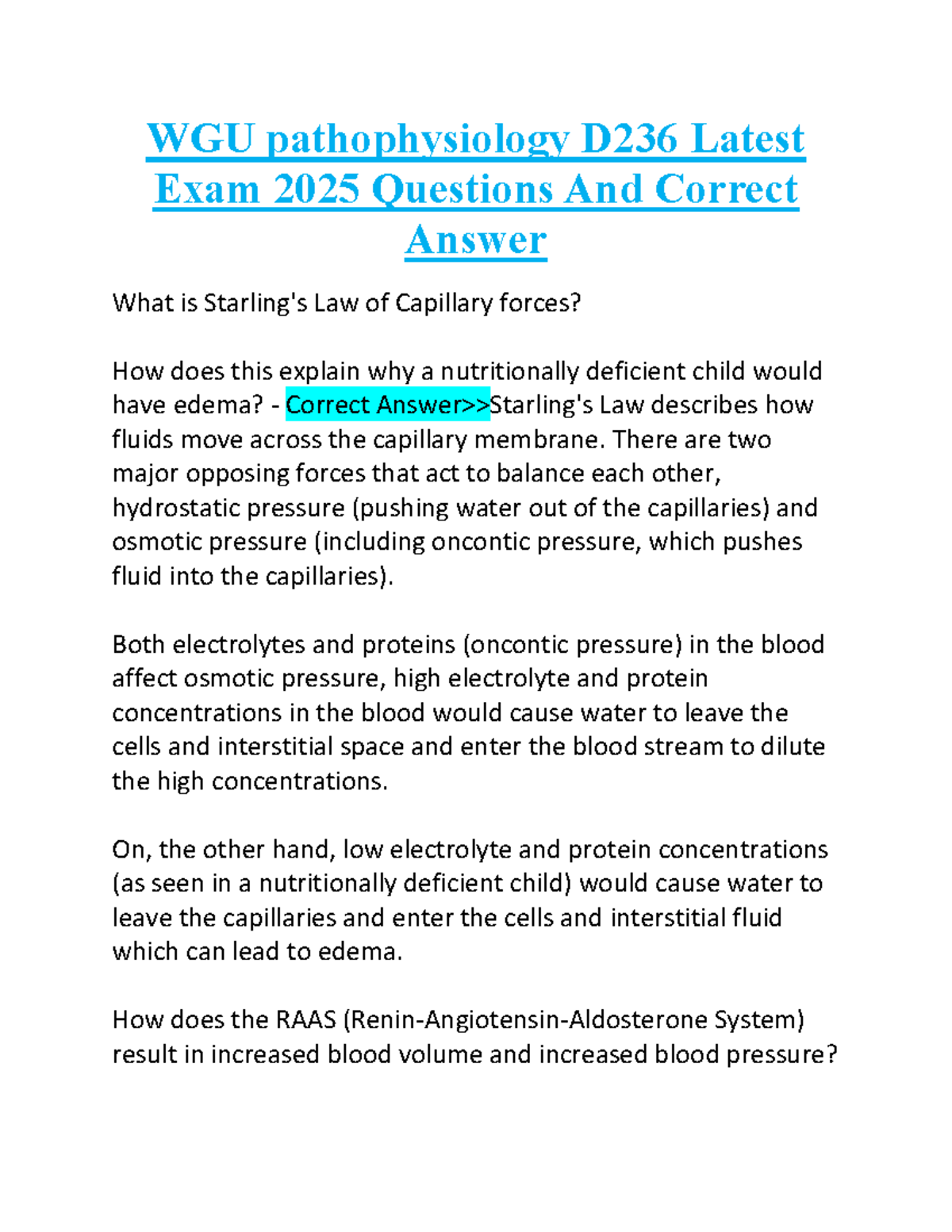 WGU D236 Pathophysiology Exam 2025: Key Questions & Answers Insights - Studocu