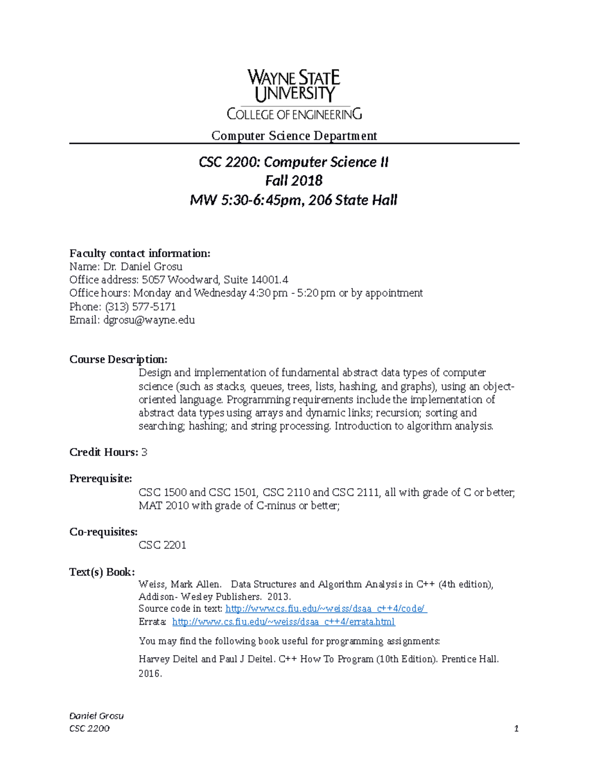 CSC 2200 Syllabus: Computer Science II - Fall 2018 Overview - Studocu