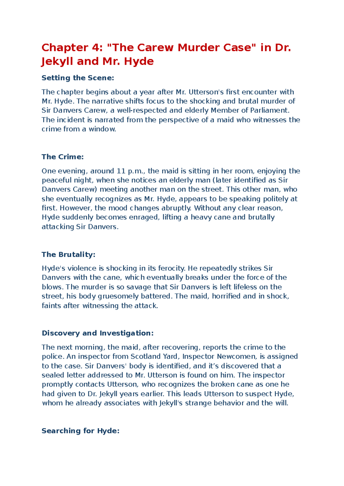 Dr. Jekyll and Mr. Hyde: Chapters 4 to 10 Overview and Analysis - Studocu