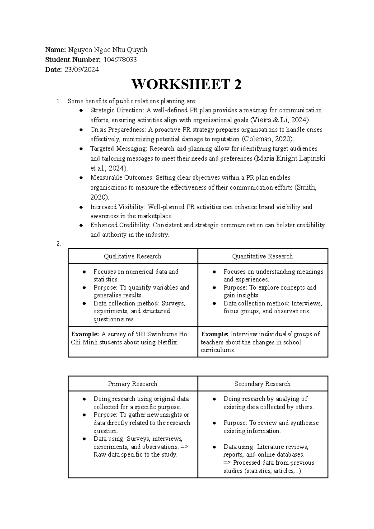 Worksheet 2 Insights for PUB10001 Public Relations Planning - Studocu