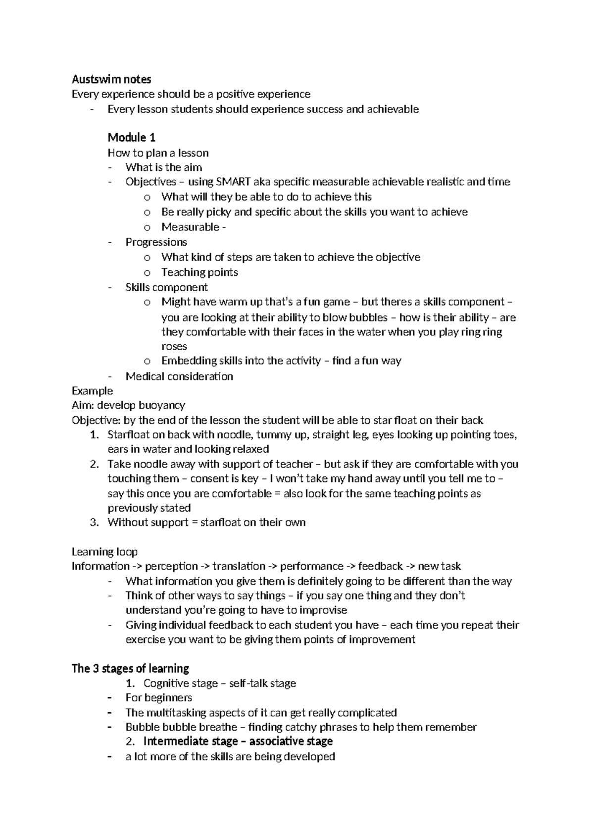 Austswim Module 1: Effective Lesson Planning and Teaching Strategies ...
