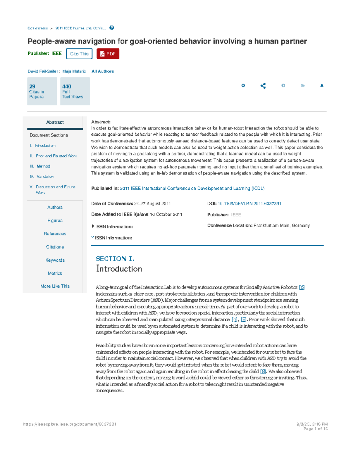 People-Aware Navigation for Goal-Oriented Behavior in HRI (ICDL 2011) - Studocu